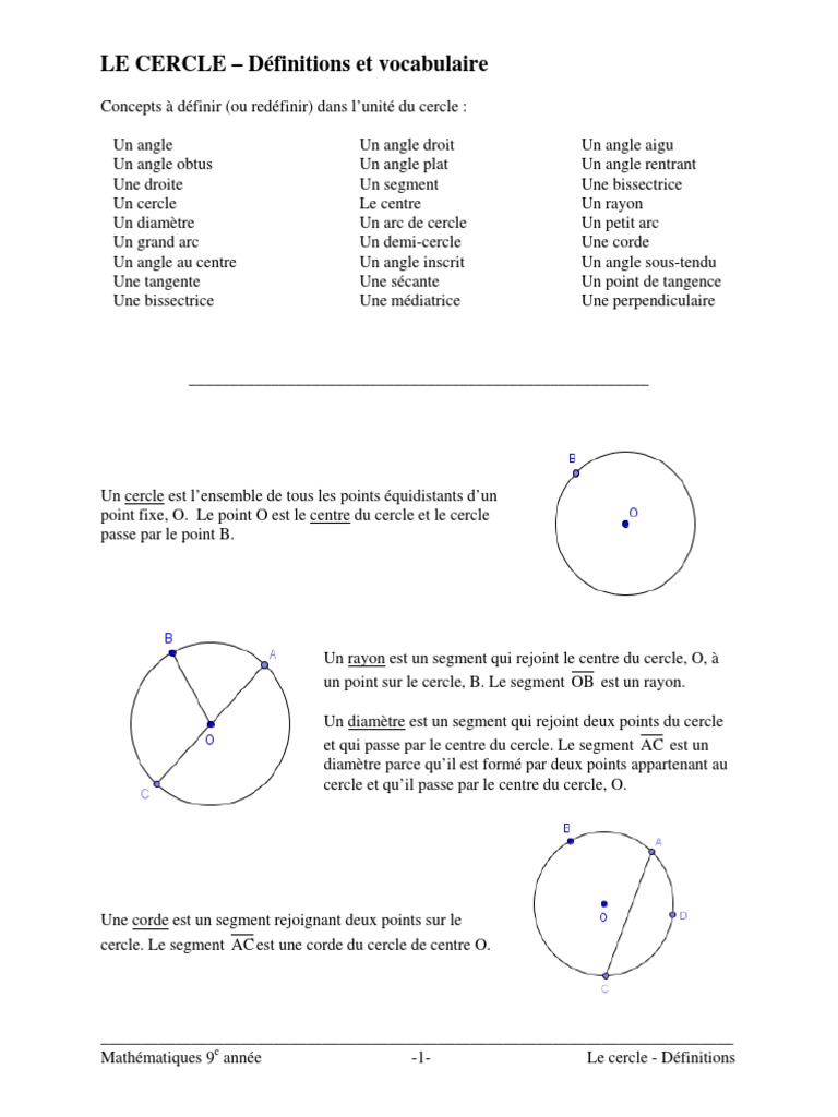 2C Definitions | PDF | Cercle | Angle