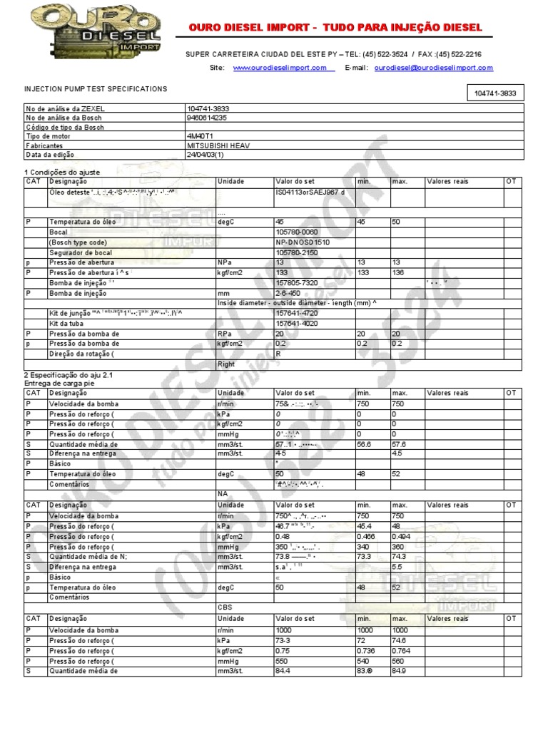 Injection Pump 104741-3833 Zexel | PDF | Pressão | Engenharia Química