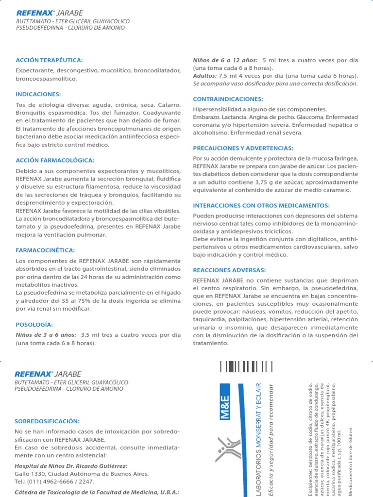 Refenax Jarabe Prospecto | PDF | Medicamentos con receta | Tos