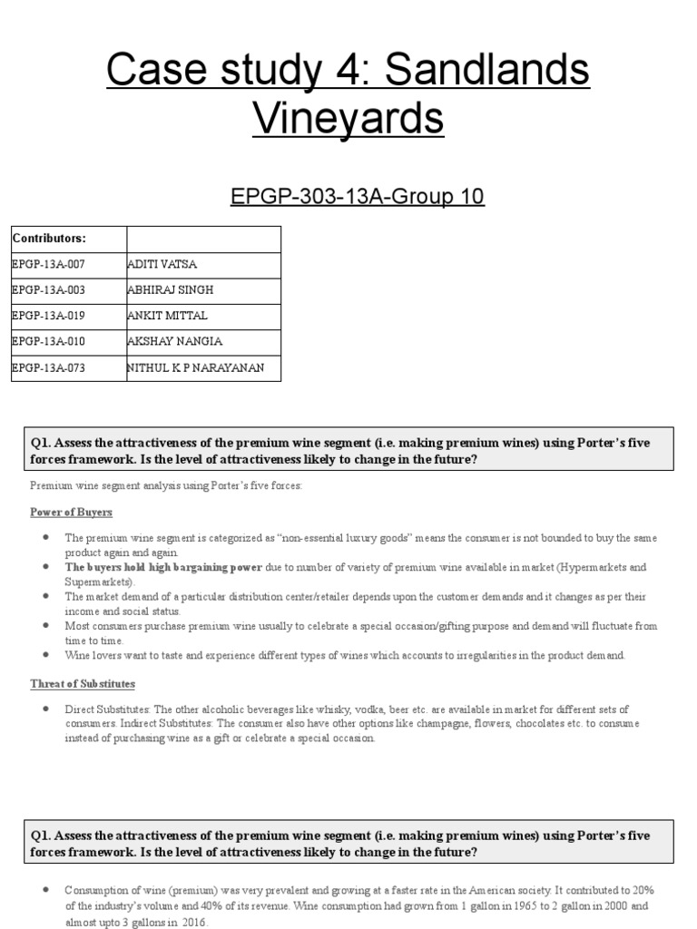 Sandlands Vineyards Case Study Analysis | PDF | Winery | Wine
