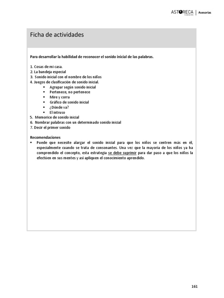 5.6.3 Actividades para Desarrollar Sonido Inicial | PDF