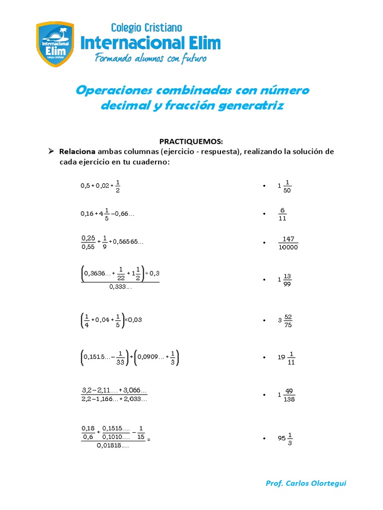 Operaciones Combinadas Con Fracción Generatriz | PDF