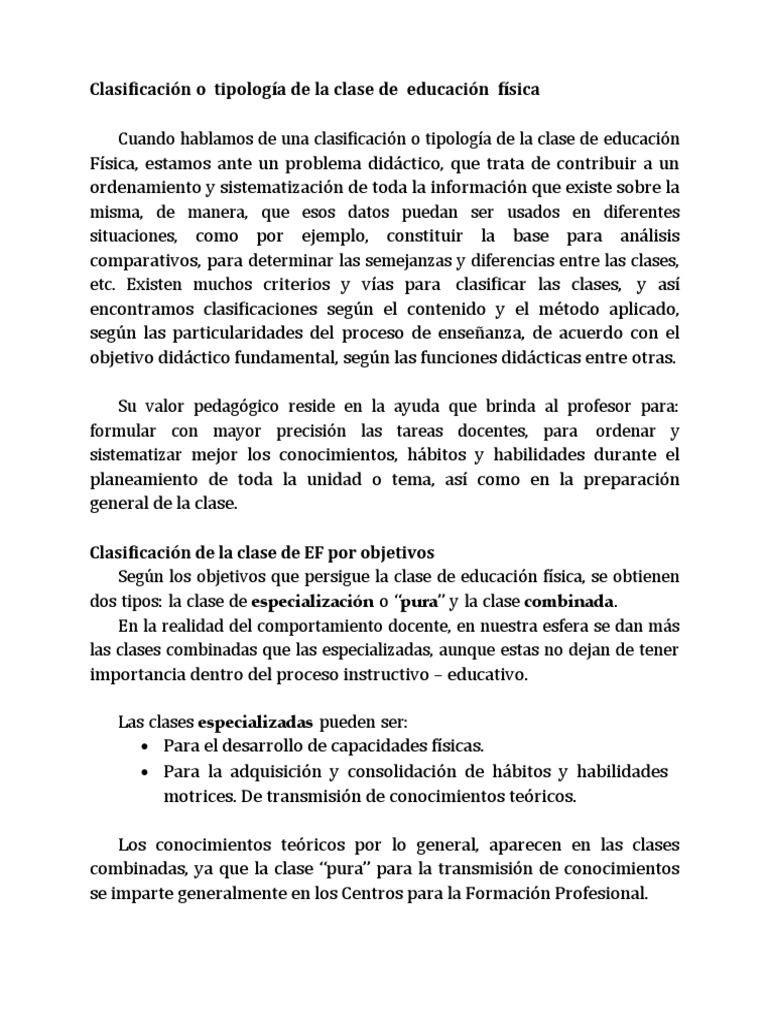 Clasificación de la clase de educación física | PDF | Evaluación ...
