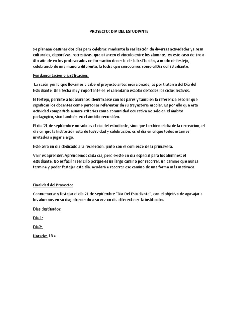 Proyecto Dia Del Estudiante | PDF
