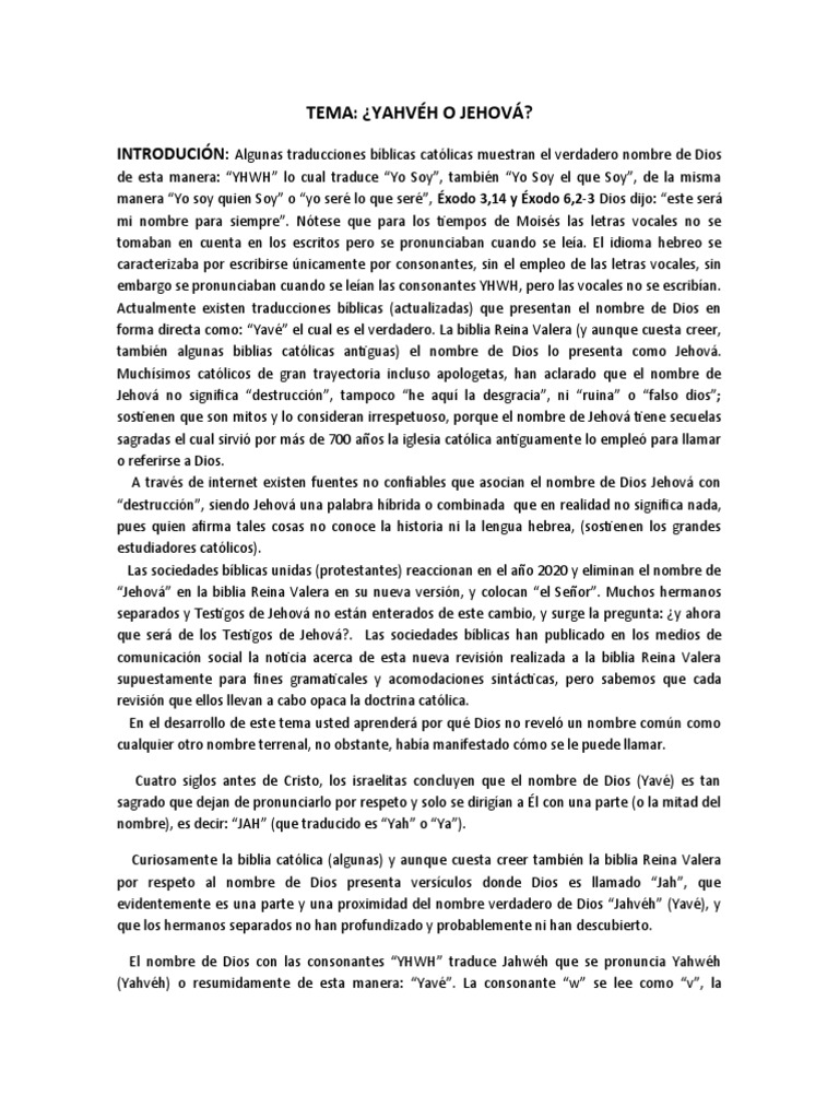 El Verdadero Nombre de Dios: Yavé o Jehová | PDF | Tetragrammaton ...