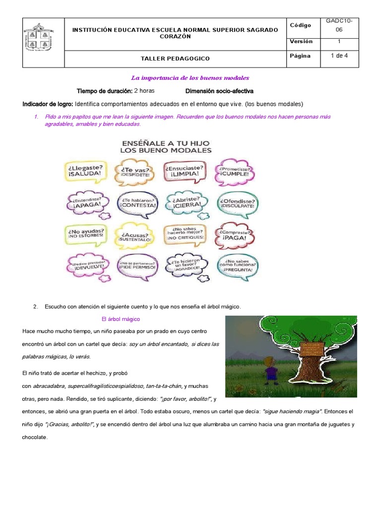 Taller sobre Buenos Modales para Niños | PDF