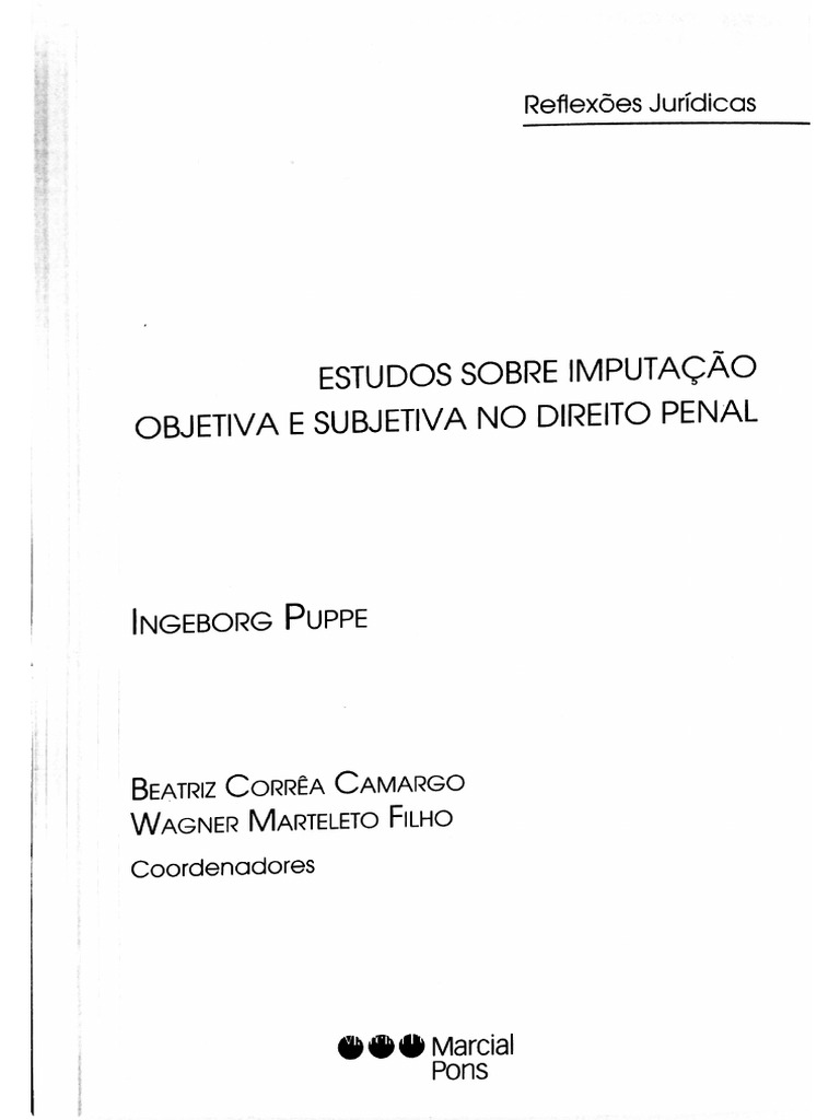 Estudos Sobre Imputação Objetiva e Subjetiva No Direito Penal (Ingeborg ...