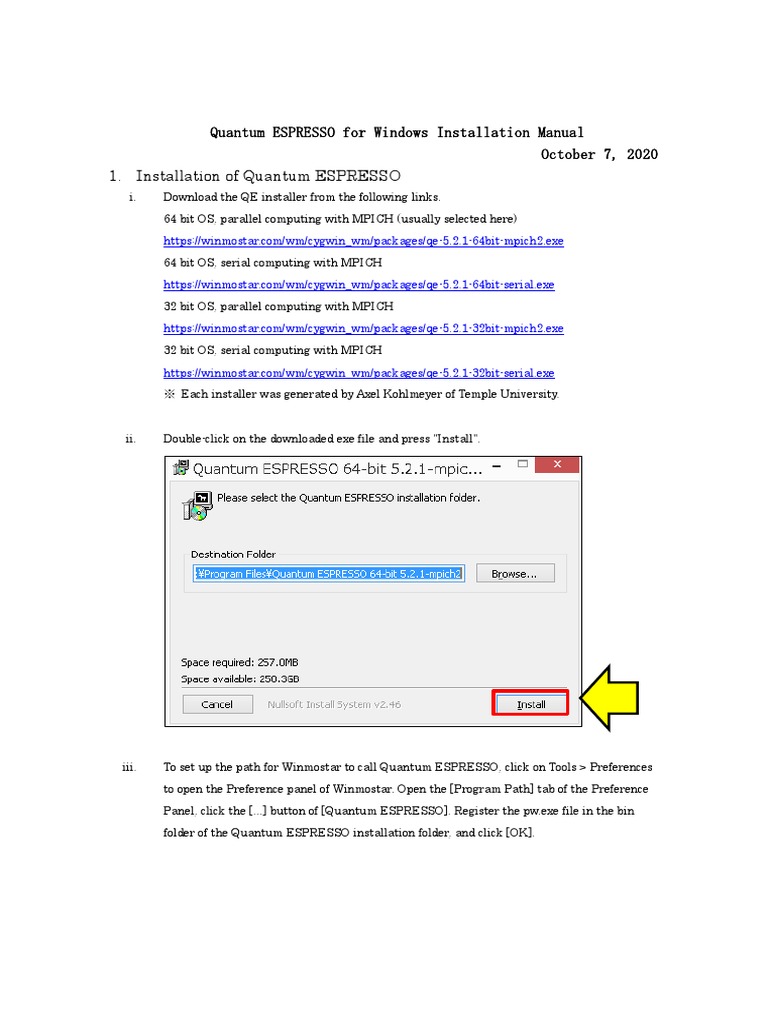 Quantum ESPRESSO For Windows Installation Manual October 7, 2020 1. Installation of Quantum ...