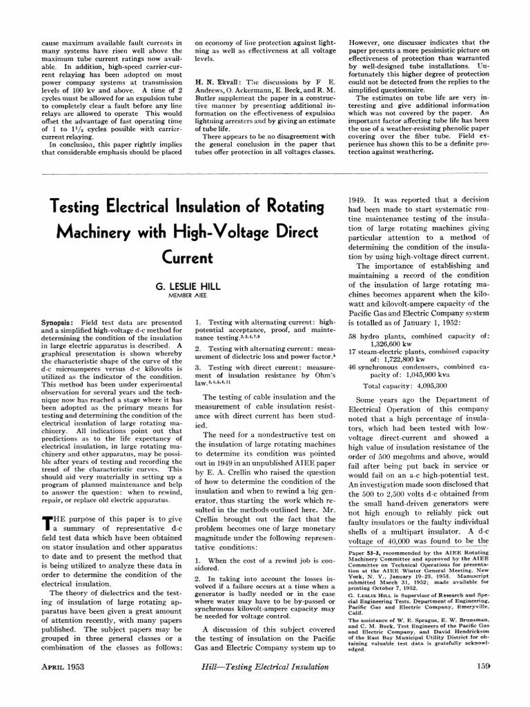 Testing High-Voltage: Electrical Insulation Rotating Machinery Direct ...