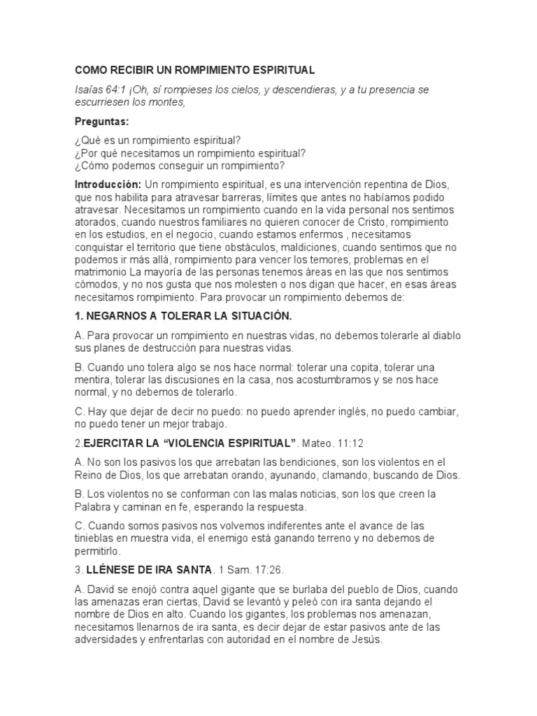 Como Recibir Un Rompimiento Espiritual en Tu Vida | PDF