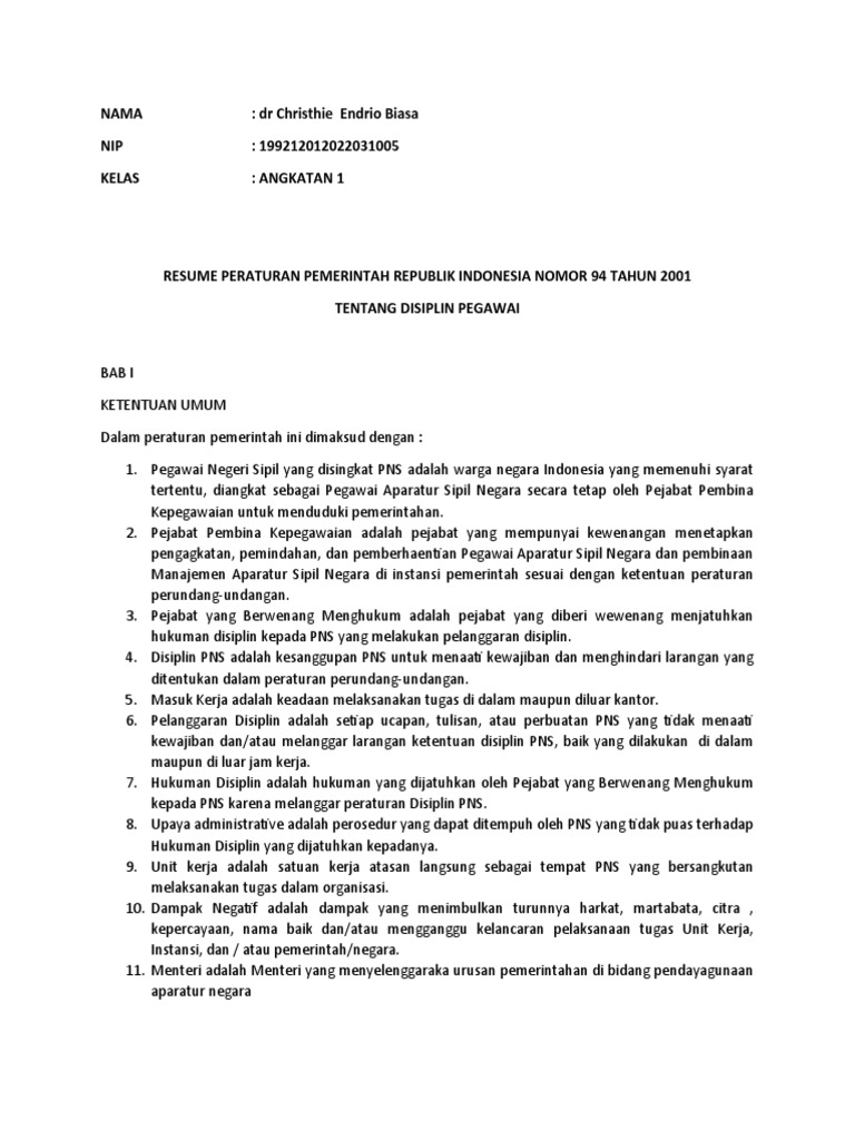Resume PP NO 94 Tahun 2021 | PDF