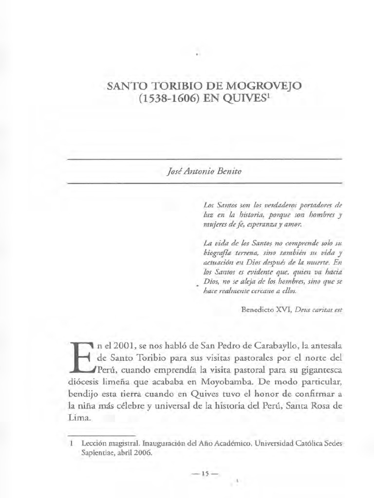 Biografía de Santo Toribio de Mogrovejo | PDF | eucaristía