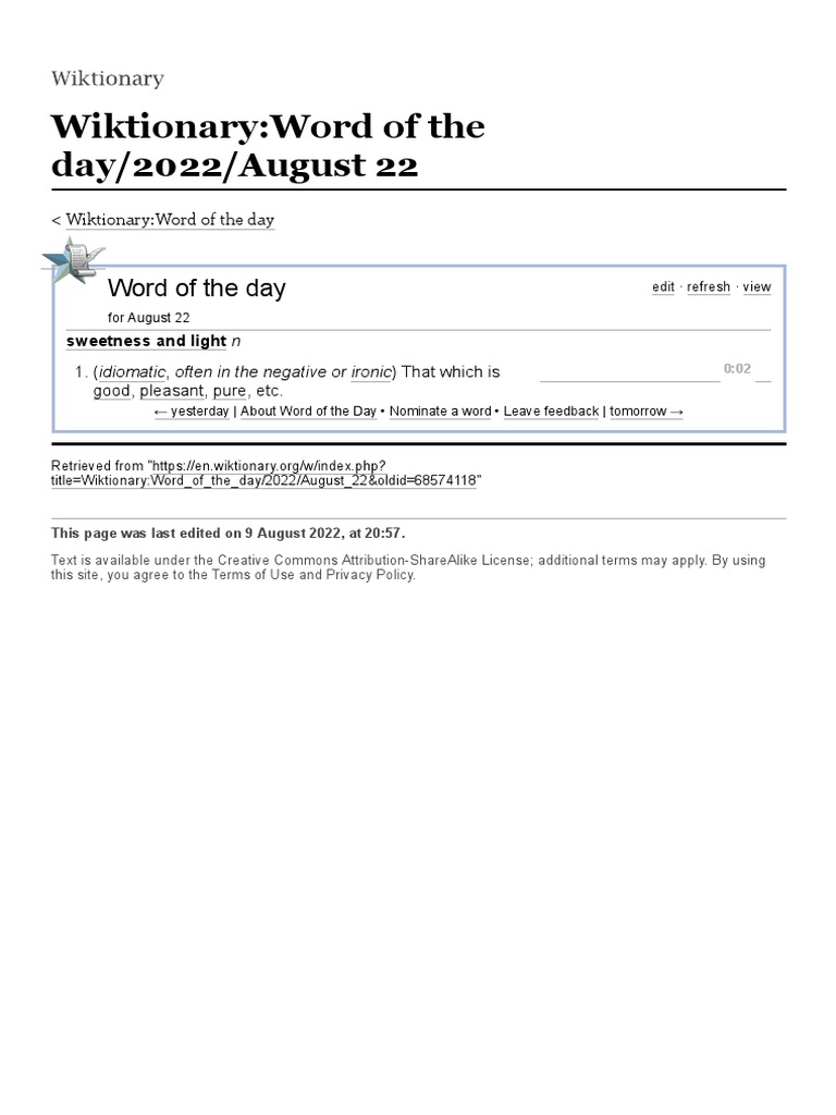 Wiktionary - Word of The Day - 2022 - August 22 - Wiktionary | PDF ...