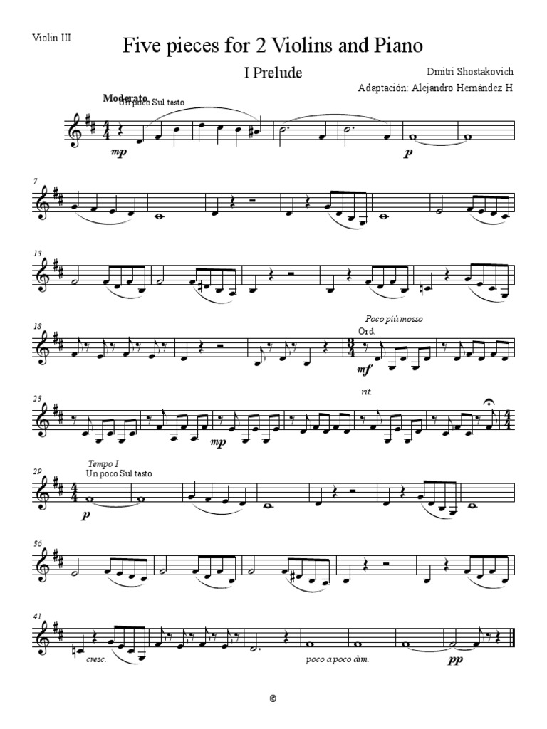 Five Pieces For 2 Violins and Piano: I Prelude | PDF