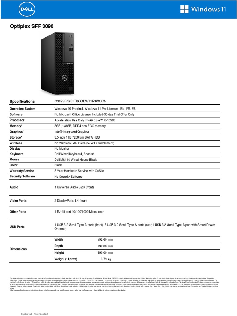 Optiplex SFF 3090: Specifications | PDF