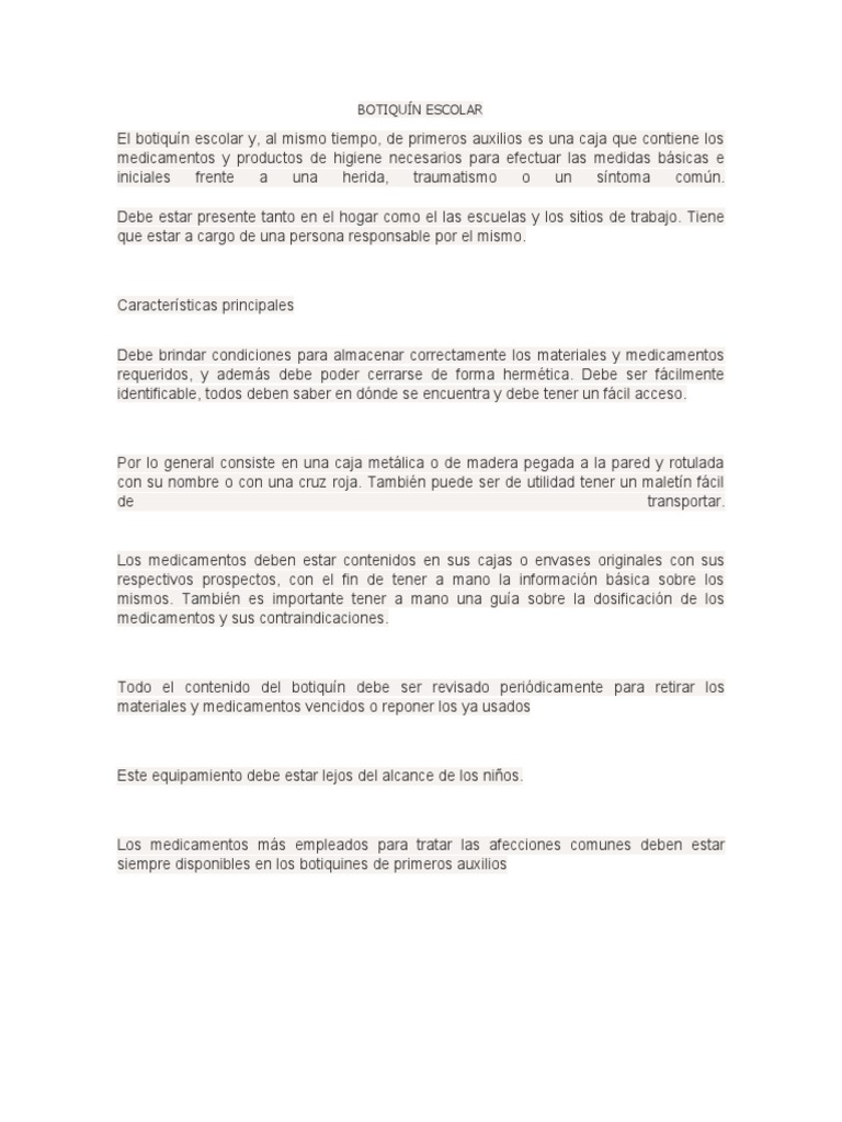 Botiquín Escolar: Guía Completa | PDF | Medicamentos con receta ...