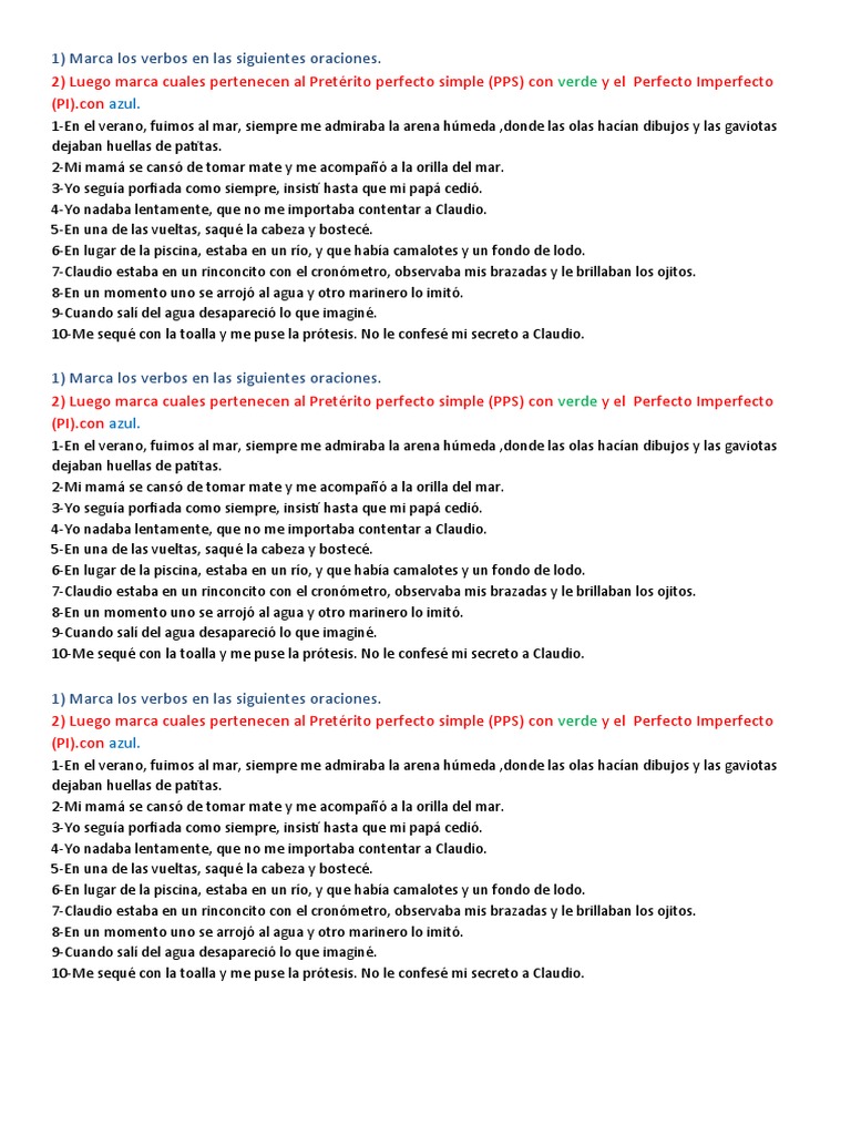 Análisis de Verbos en Pretérito y Perfecto | PDF | Mecánica del ...