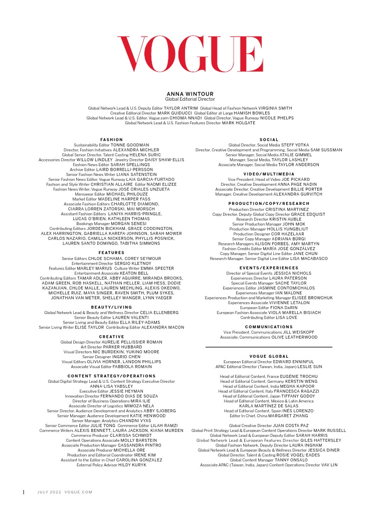 Anna Wintour: Global Editorial Director | PDF | Vogue (Magazine ...
