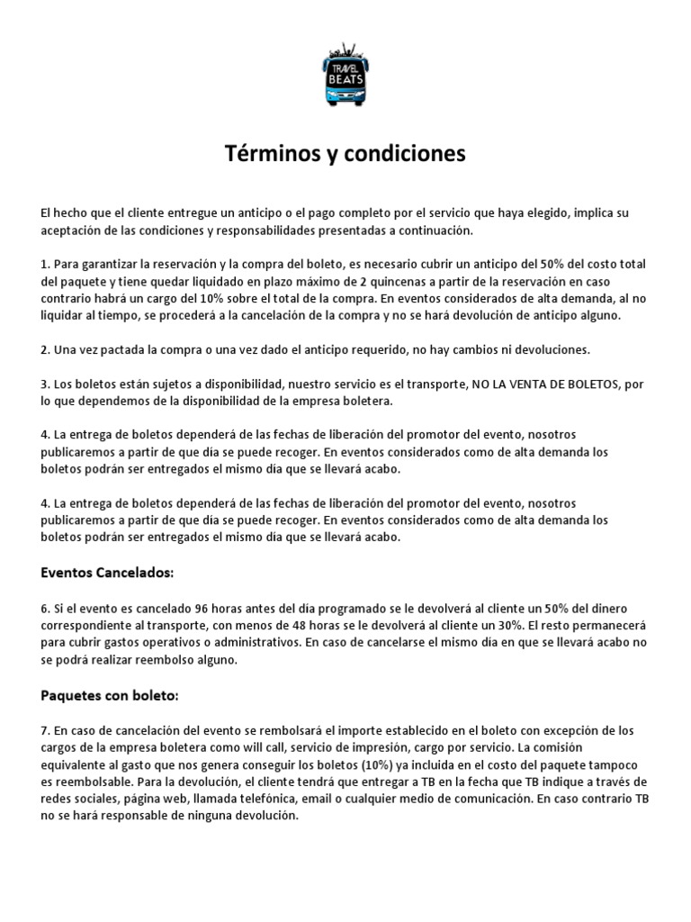 Terminos Condiciones | PDF | Transporte | Cliente