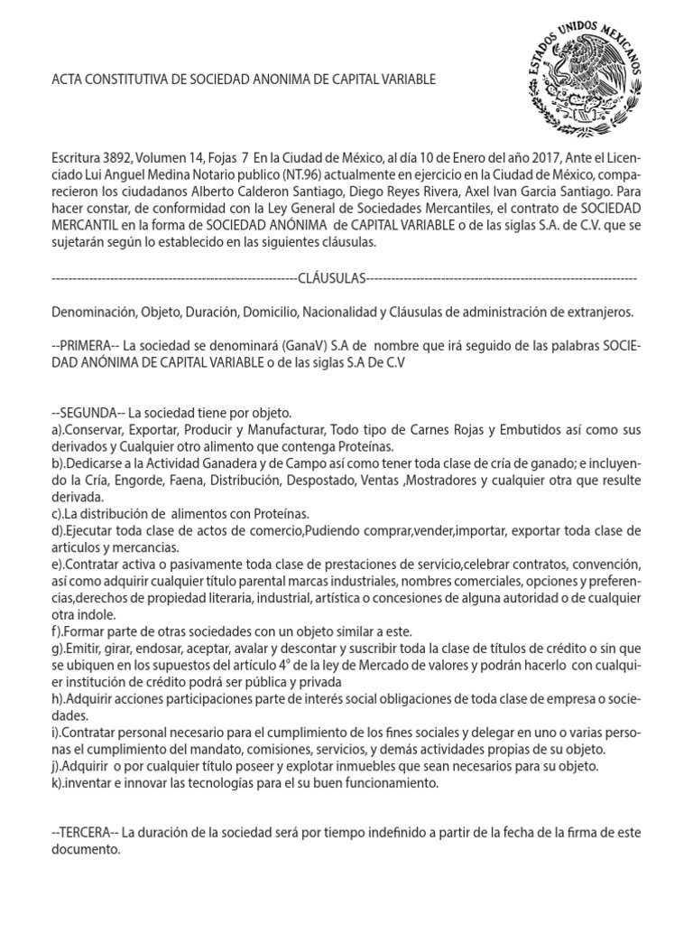 Acta Constitutiva | PDF | México | Sociedad de responsabilidad limitada