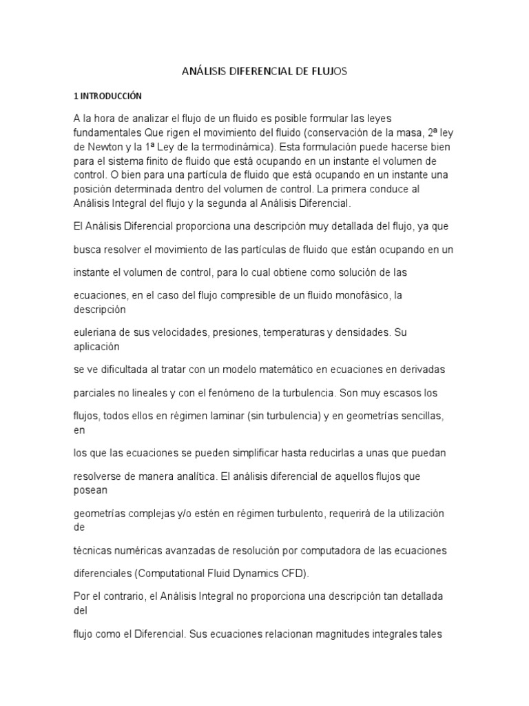Análisis Diferencial de Flujo de Fluidos | PDF | Ecuaciones | Impulso