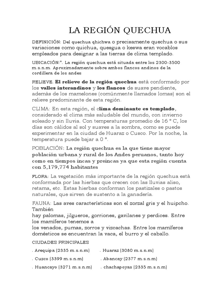 La Región Quechua | PDF
