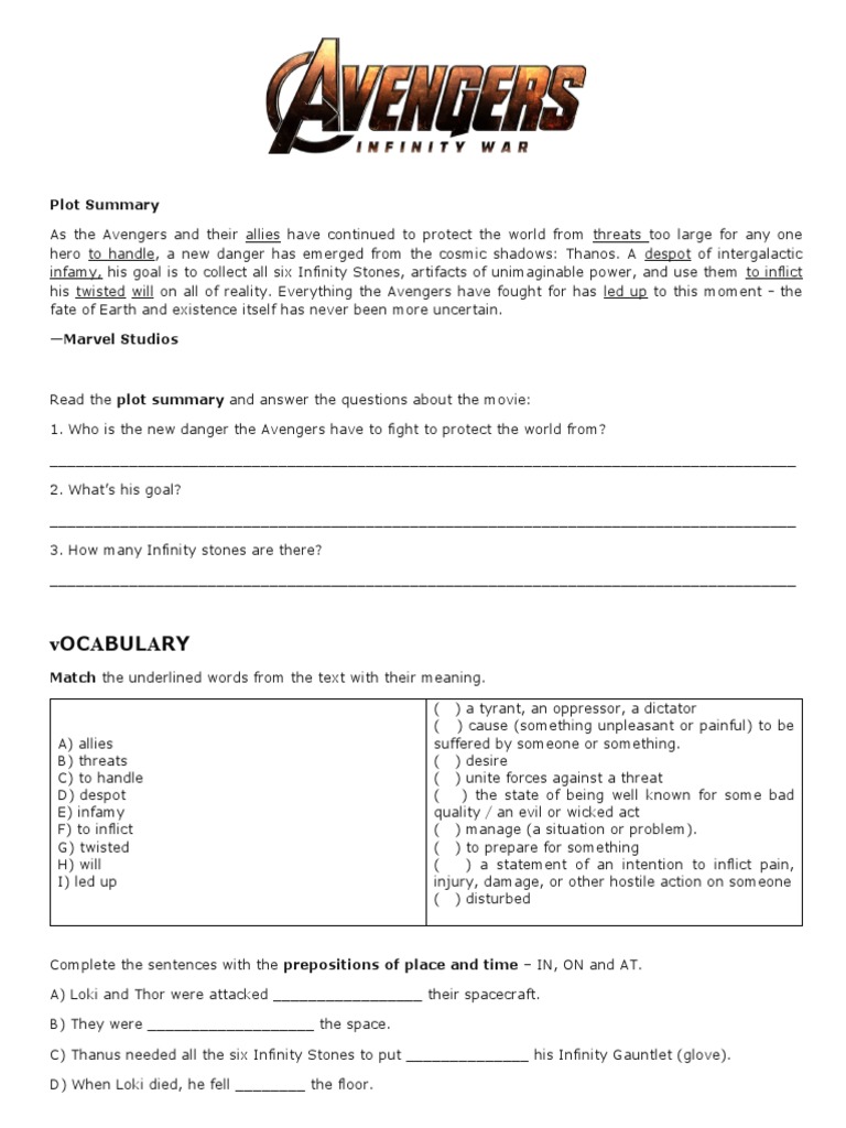 Avengers Infinity War Vs Past Simple and Continuous and Prepositions of ...