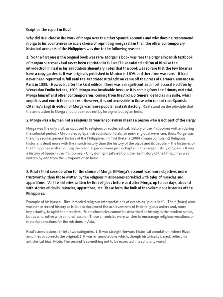 Script on the report in Rizal | PDF