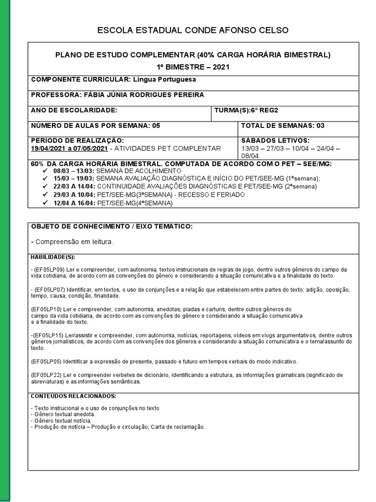 Pet Complementar 6º Ano Primeiro Bi | PDF | Gênio | Linguística