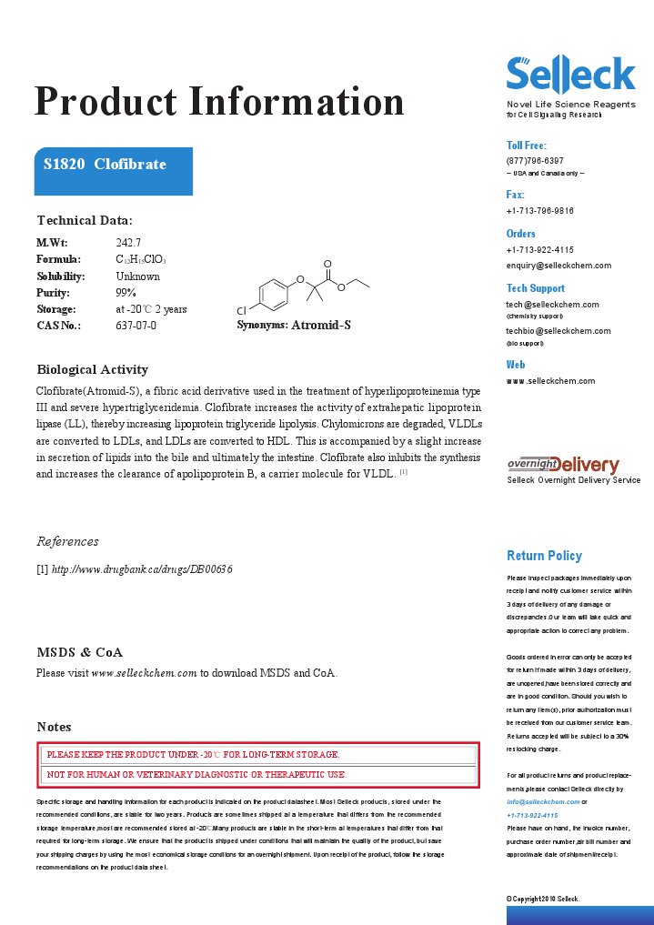 Featured Product of Selleck - Clofibrate (Purity 99%) | PDF ...