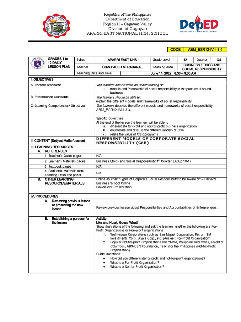CSR Models in Business Education | PDF | Corporate Social ...