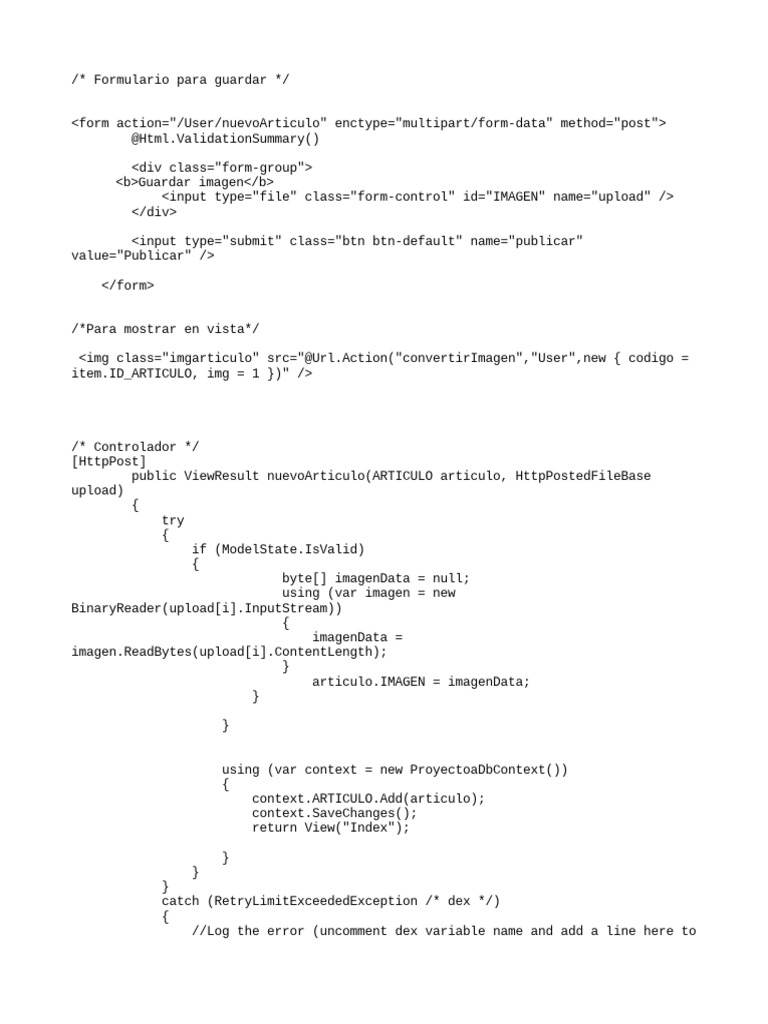 Codigo para Guardar Imagenes Asp - Net C# | PDF | C Sharp (lenguaje de ...