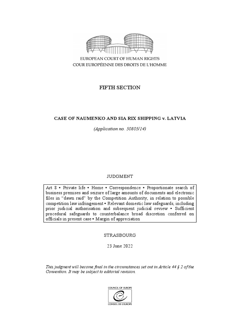 CASE OF NAUMENKO AND SIA RIX SHIPPING v. LATVIA | PDF | Competition Law | Search And Seizure