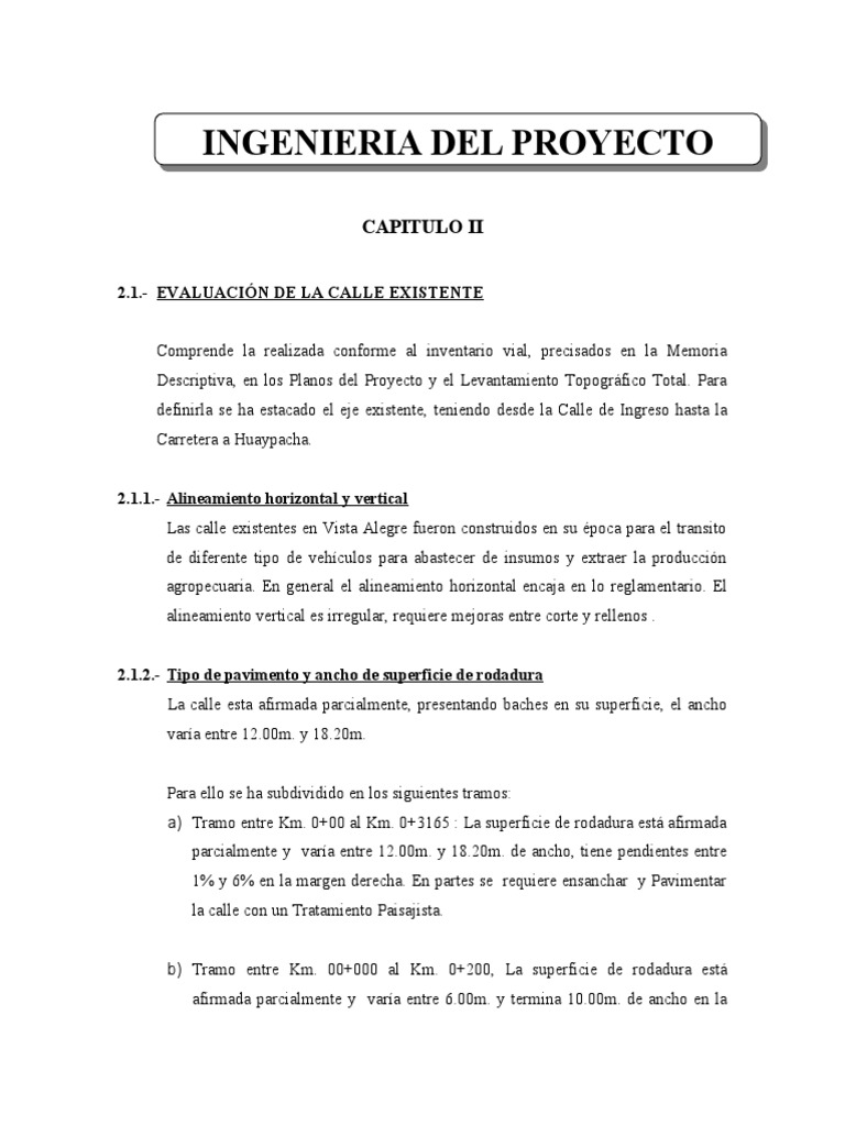 Ingenieria Del Proyecto | Descargar gratis PDF | La carretera | Diseño