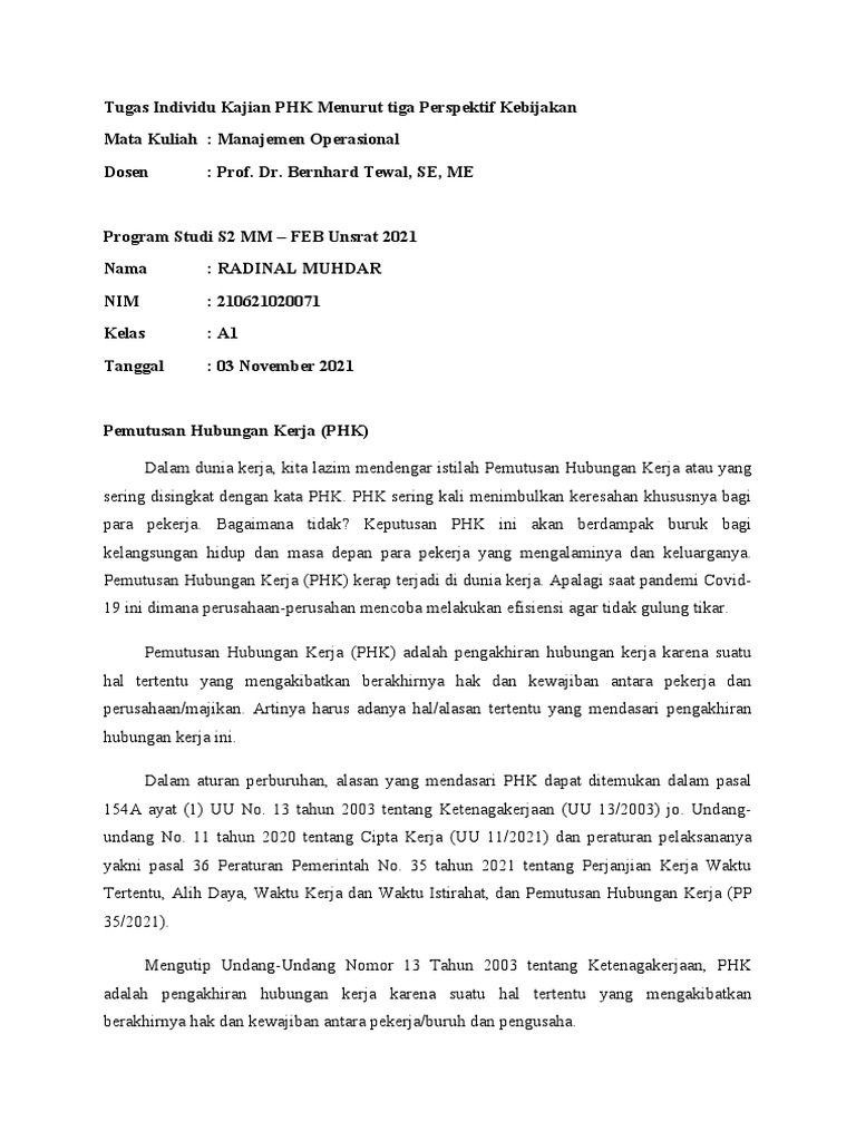 RADINAL MUHDAR Tugas Individu MSDM | PDF