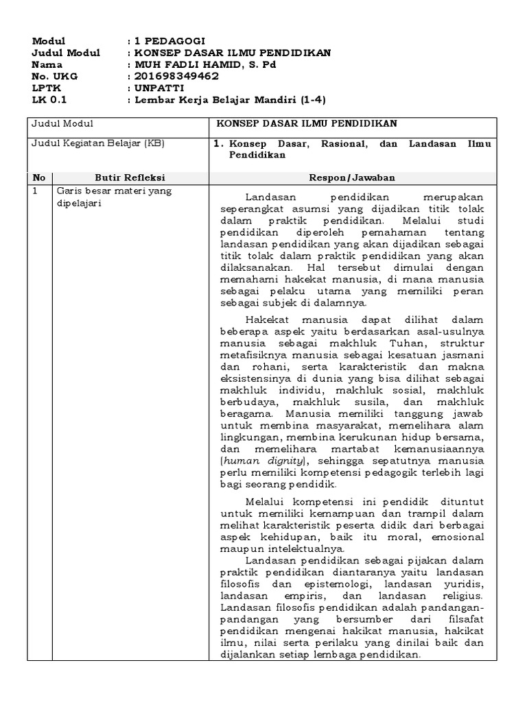 LK 01. Modul Pedagogi Dan Profesional | PDF
