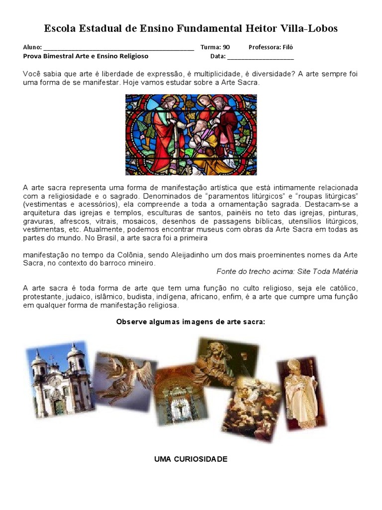 90 Prova REL E ARTE Sacra | PDF | Barroco | Igreja católica