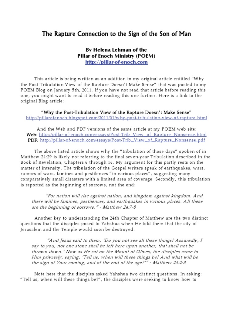 Rapture and Sign of the Son of Man | PDF | Rapture | Astrological Sign