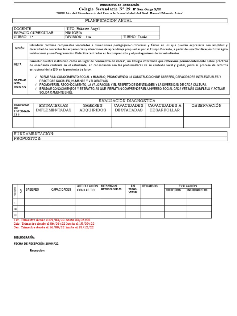 Modelo Planif - Anual Programa de Examen Actos Proyectos Reun - Institucional | PDF | Evaluación ...