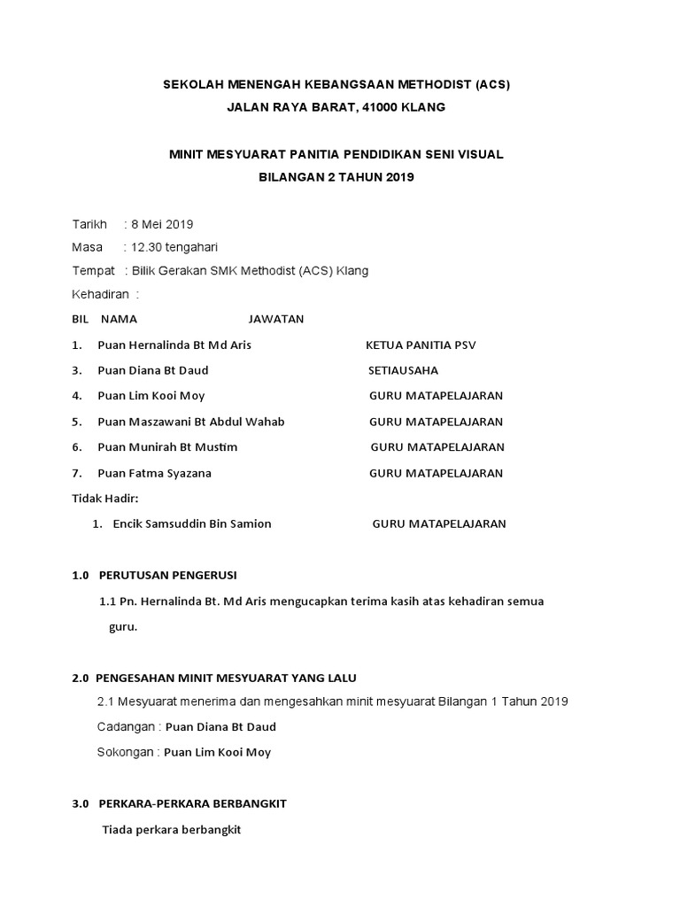 Minit Mesyuarat PSV Kali Kedua | PDF