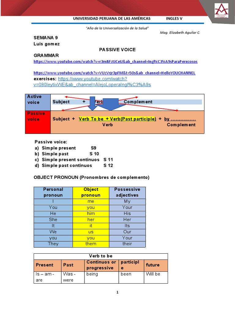INGLES V. SEMANA 9. Passive Voice, Simple Past | Download Free PDF | Verb | Syntax