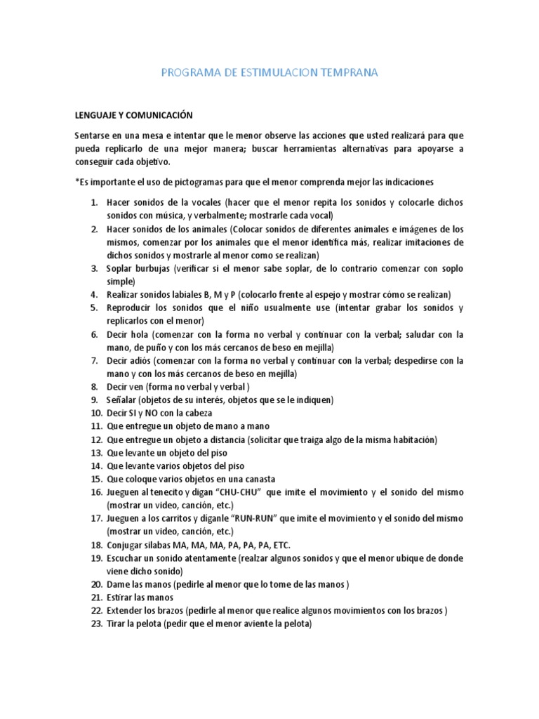 Programa de Estimulacion Temprana | PDF
