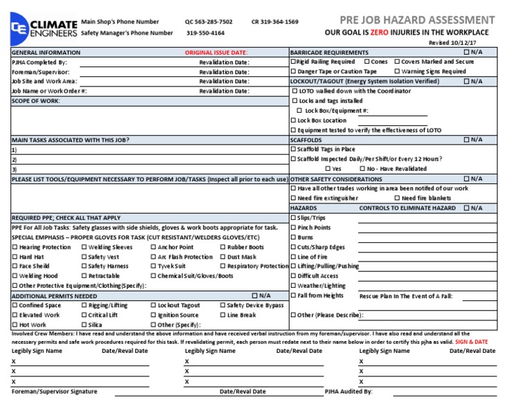 PJHA-Pre-Job-Hazard-Assessment-10.12.17 | PDF | Safety | Occupational ...
