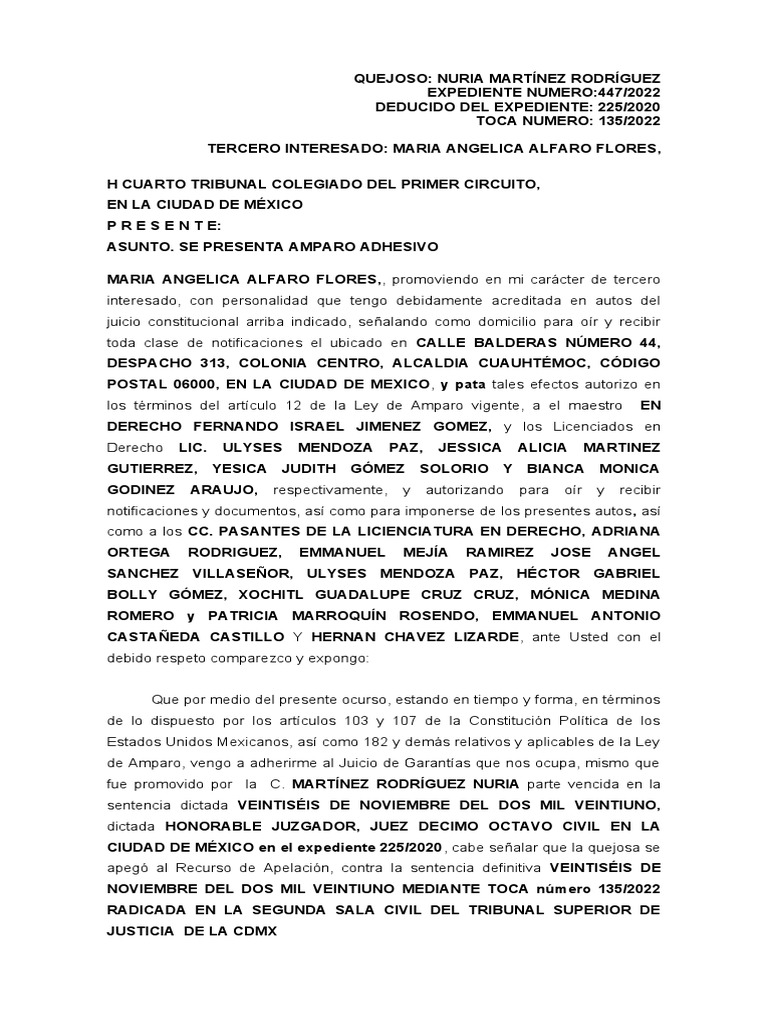 Amparo Adhesivo de María Alfaro | PDF | Sentencia (ley) | Caso de ley