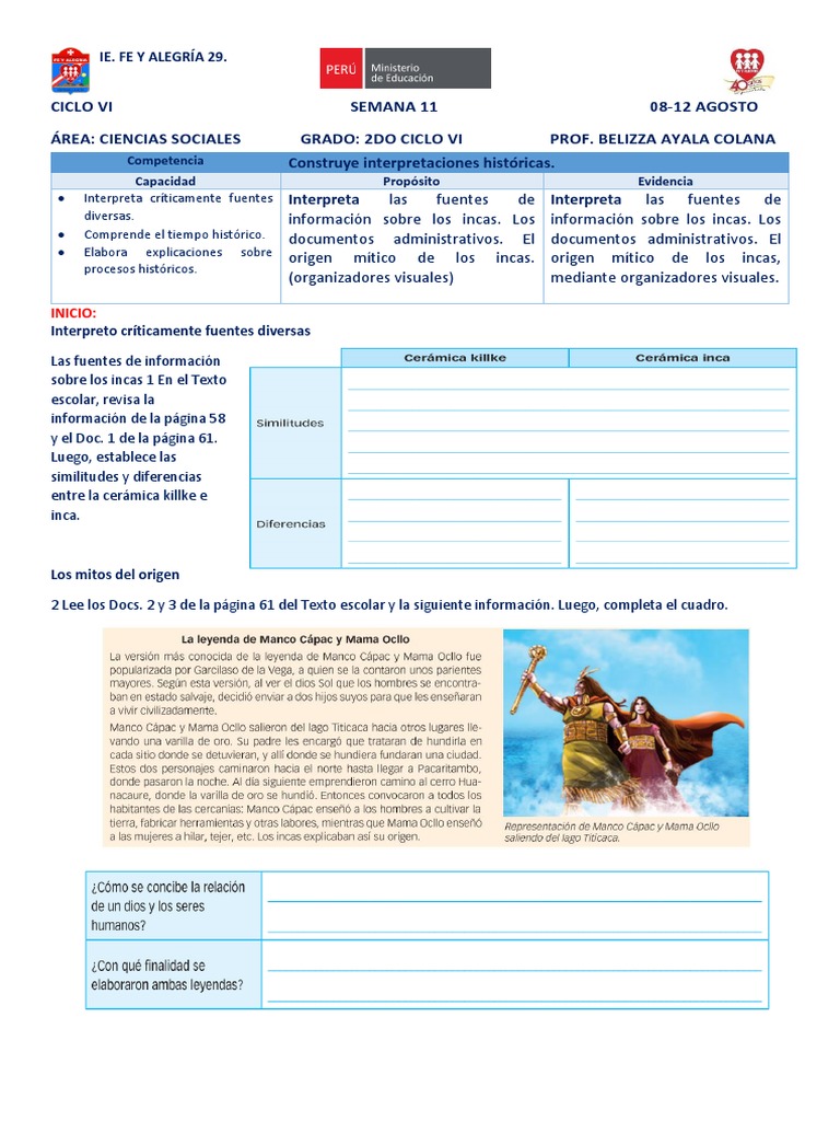 Experiencia de Aprendizaje 11 - 3er Bimestre - 01 - CCSS - El Tahuantinsuyo - 2do de Sec | PDF ...