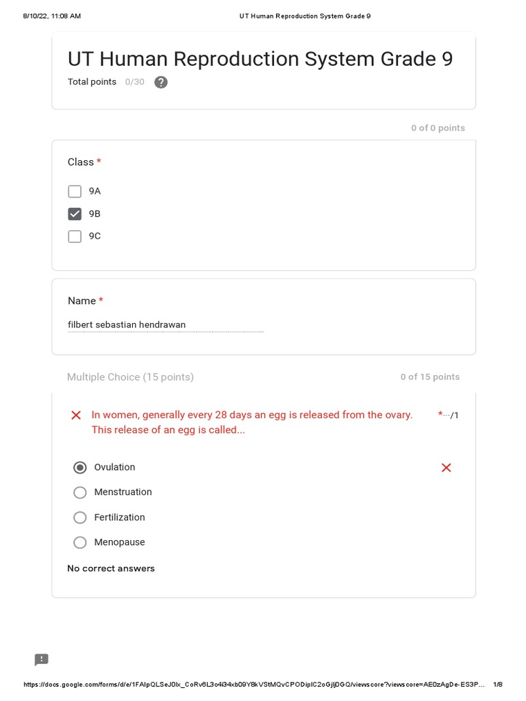 UT Human Reproduction System Grade 9 | PDF | Reproductive System ...