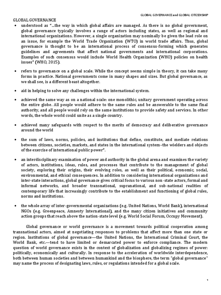 Unit 4 - Global Governance and Global Citizenship | PDF | Governance | Global Governance