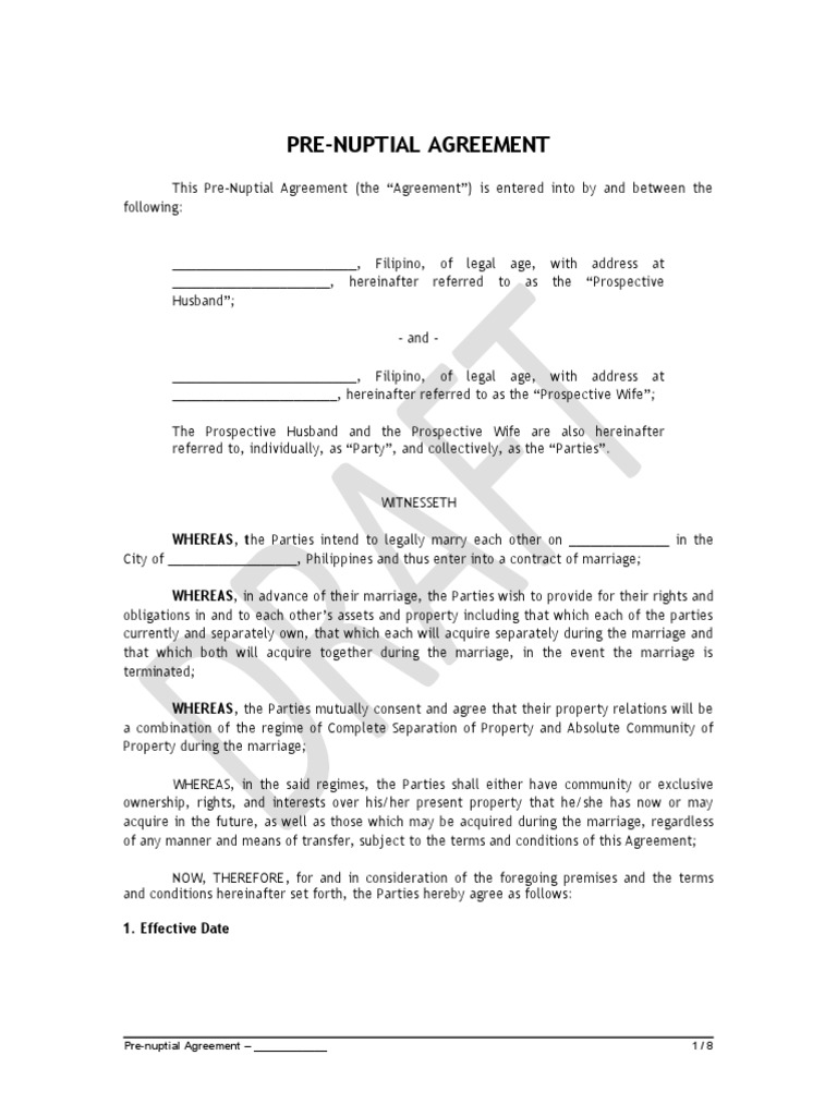DRAFT Pre Nuptial Agreement | PDF | Marriage | Partnership