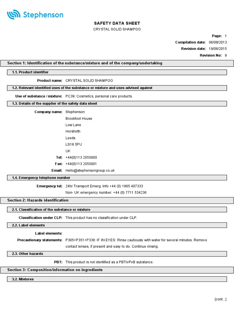 Safety Data Sheet: Section 1: Identification of The Substance/mixture ...