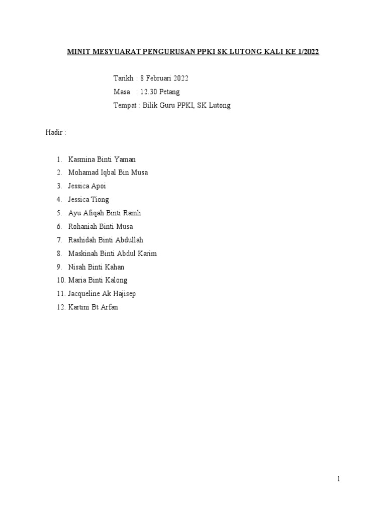 Minit Mesyuarat 1.2022 | PDF